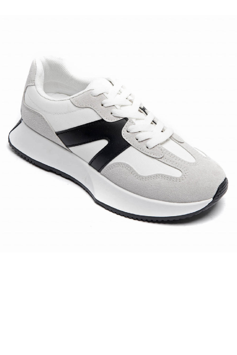 WHITE BLACK LACE UP SIDE DETAIL FASHION DESIGNER TRAINERS – No Doubt Shoes