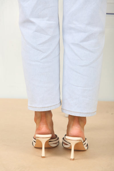 CREAM CROSS OVER BUCKLE DETAIL LOW STRAP HEEL – No Doubt Shoes