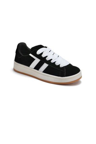 BLACK LACE UP SIDE DETAIL DESIGNER TRAINERS – No Doubt Shoes
